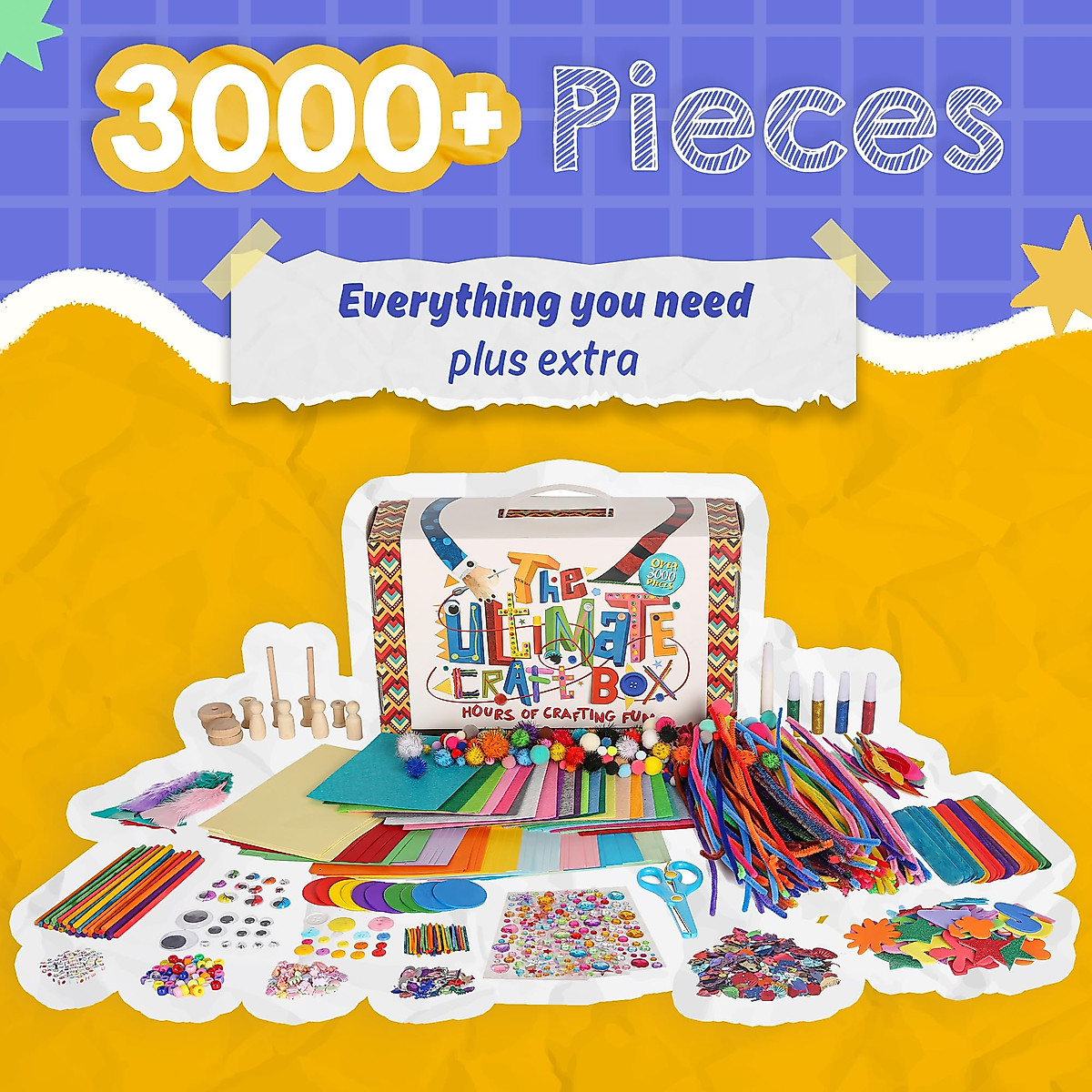3000+ Pcs Arts and Crafts Supplies for Kids - Ultimate Craft Kit with 99 Activities Book for Boys & Girls Ages 4-6, 6-8, 8-12