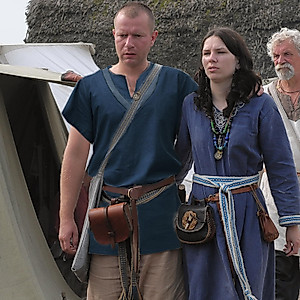 FURPHI US Size Medieval Linen Tunic with Belt for Men Medieval Shirt Knight Ren Faire Costume