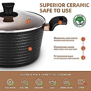 Pots and Pans Sets, Nonstick Cookware Set, Induction Pan Set, Chemical-Free Kitchen Sets, Saucepan, Frying Pan, Saute Pan, Black, 9 Pieces
