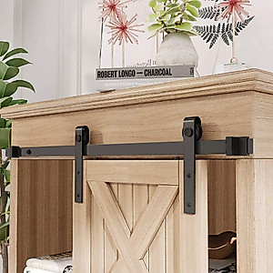 ZEKOO 2.5FT Super Mini Sliding Barn Door Hardware Kit for Single Door Cabinet, Small Barn Door Hardware Track Kit for TV Stand, Cupboards, Storage Cabinets, Wardrobes, J Shape Hanger (No Cabinet)