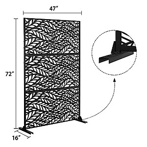 Outdoor Privacy Screen, Decorative Privacy Screen with Stand 6FT Metal Divider for Outdoor Garden Backyard Patio Free Standing, Black (Leaf)