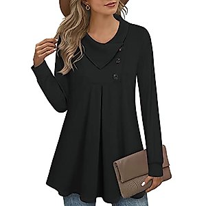 Timeson Black Tunic Tops for Leggings for Women,Long Tunics Sweaters Cowl Neck Dressy Christmas Sweatshirts Long Sleeve Thick Work Shirts Winter Blouse Loose Fit Casual Loose Swing Tops