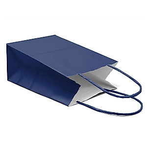 12 Counts Food Safe Premium Paper and Ink Small 8.5” X 5.25”, Vivid Colored Kraft Bag with Colored Sturdy Handle, Perfect for Goodie Favor DIY Bag, Environmentally Safe (Small, Navy)