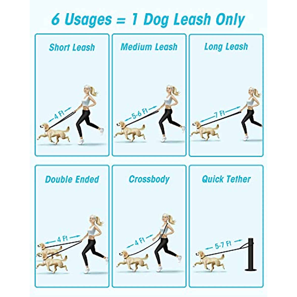 oneisall Hands Free Dog Leash,Multifunctional Dog Training Leads,8ft Nylon Double Leash for Puppy,Small & Large Dogs
