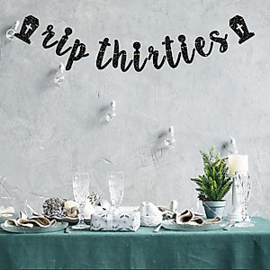 INNORU Rip Thirties Banner - Funeral Birthday Party Decor - 40th Birthday Party Decorations Supplies, Death to My 30s Birthday Party Bunting Decorations, Black Glitter