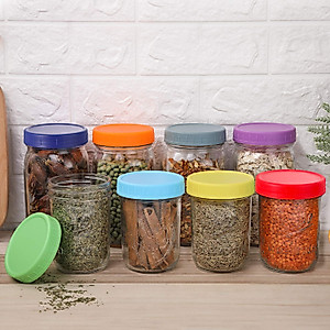 WIDE Mouth Mason Jar Lids [8 Pack] for Ball, Kerr and More - Colored Plastic Storage Caps for Mason/Canning Jars - Leak-Proof