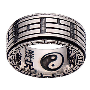 Vintage 925 Sterling Silver Taoism Tai Chi Yin and Yang Spinner Ring Band Fidget Anxiety Ring Jewelry for Men Women Size 9