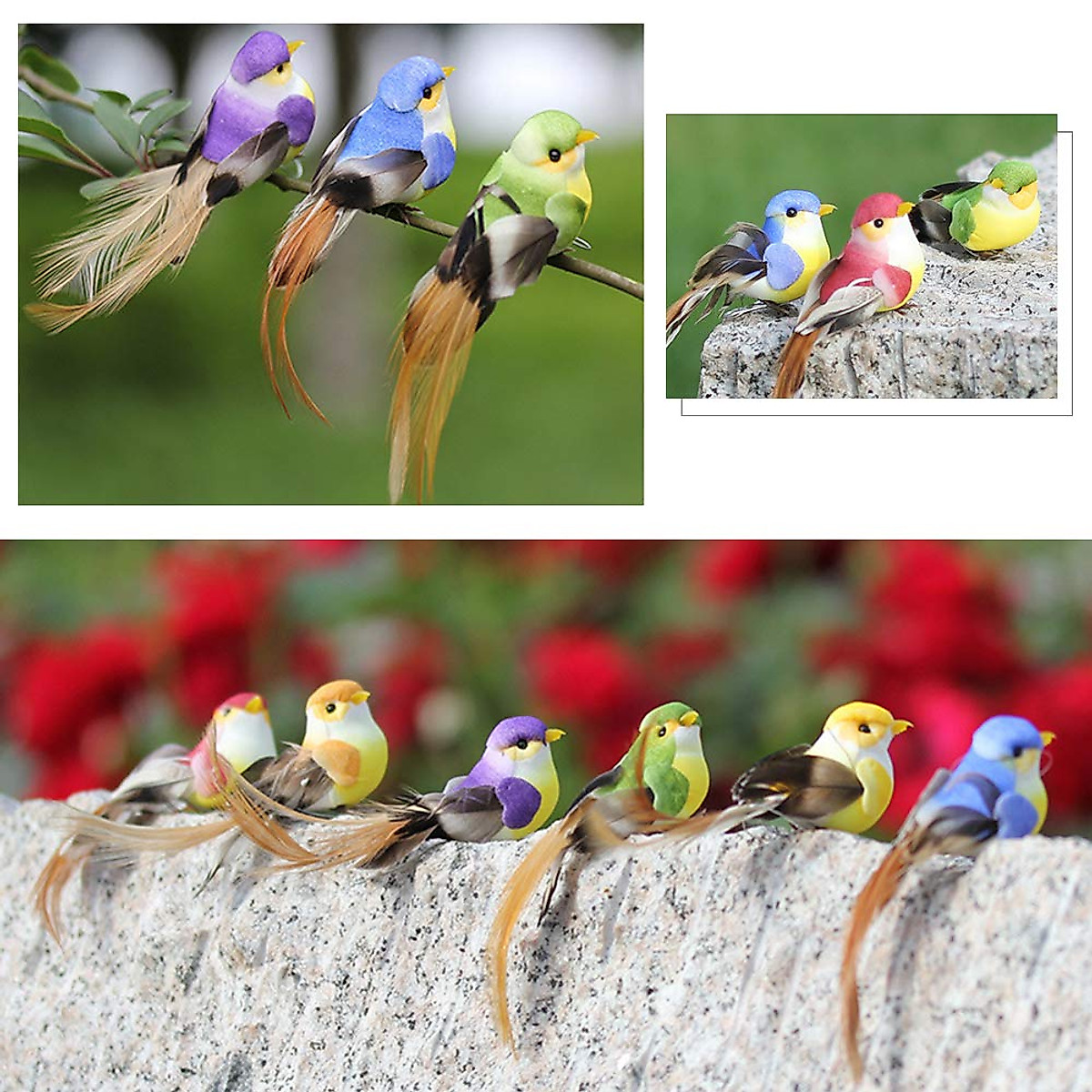 Oumefar 12Pcs Beautiful Simulated Birds Ornament,Lovely Artificial Simulation Foam Bird for Statues Tree Lawn Home Garden Decoration