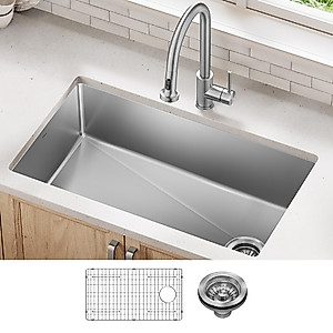 KRAUS Fairlane 33-inch Undermount Single Bowl 18-Gauge Stainless Steel Kitchen Sink, KHU640-33