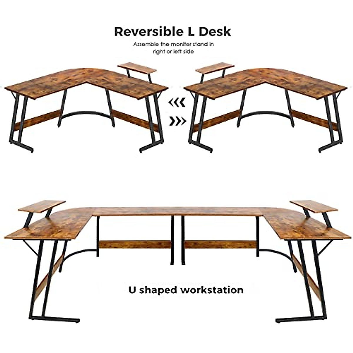 Lufeiya L Shaped Computer Desk Corner Office L-Shaped Desks for Small Space Home Student Study Bedroom Writing Table, 51 Inch with Monitor Stand Rustic