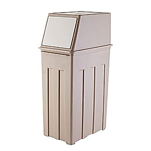 Large Capacity (30L) Trash Can - 8 Gallon Trash Can w/ Hinged Flap Cover - 11.8" x 7.5" x 24.6" Slim Trash Can with Lid - Indoor/Outdoor Swing Door Waste Basket - Tall Trash Bin in Light Coffee
