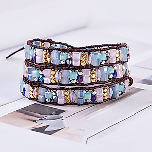 YGLINE Handmade 3 Wrap Bracelet Crystal Leather Boho Bracelets Jewelry