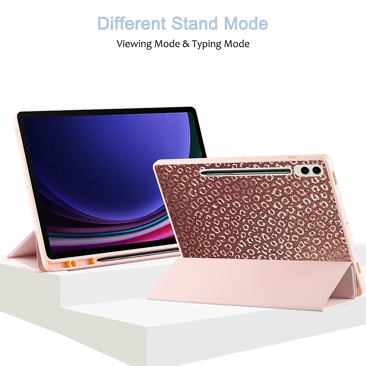 SoFunMoky for Samsung Galaxy Tab S9 Plus Case 12.4 Inch 2023 with S Pen Holder Multiple Angles Glitter Shining Gold Leopard Cheetah Full Protective Auto Wake Sleep Bling for S9+ Tablet Cover, Pink