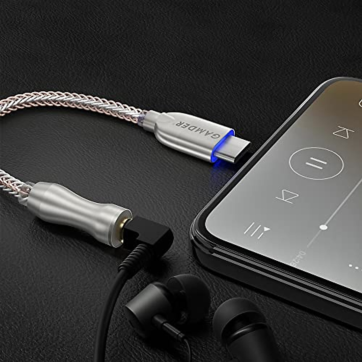 GAMDER USB Type C to 3.5MM DSD128 32bit/384KHz CS46L41 + SA9302L Hi-Fi Dual Audio Chip Decoder Headphone Amplifier Adapter DAC for Android Phone Windows 10 MAC