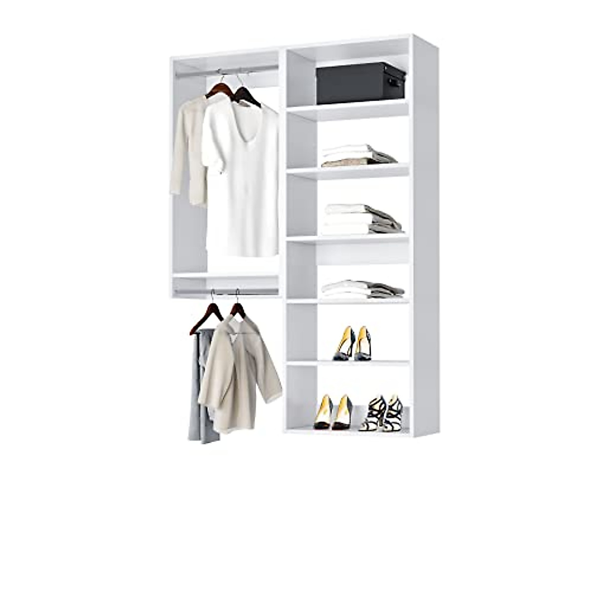 Closet Kit with Hanging Rods & Shelves - Corner Closet System - Closet Shelves - Closet Organizers and Storage Shelves (White, 63 inches Wide) Closet Shelving
