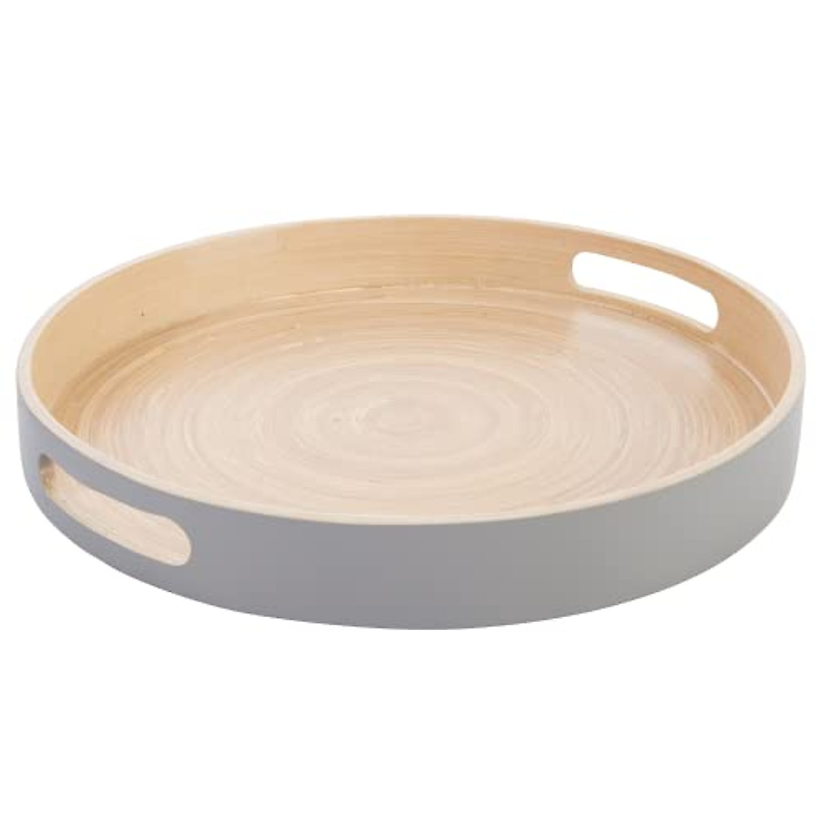 HABITAAS Spun Bamboo Serving Tray, Decorative Tray for Coffee Table, Ottoman Tray, Wooden Tray, Round Tray, Coffee Table Tray Decor, 13.75 Inches Large Round (Gray)