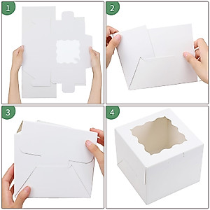 Moretoes 15pcs Bakery Boxes, 6x6x5in Small Cake Boxes Cookie Boxes with Window, White Cupcake Boxes Treat Boxes for Dessert Pastries