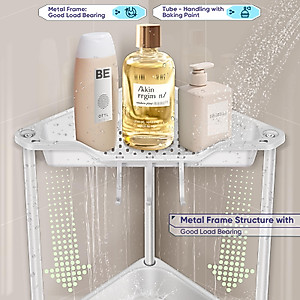 4 Tier Shower Caddy for Bathroom Corner Organizer: Rustproof Floor Standing Shower Shelves Storage with Large Capacity - Shower Organizer Rack for Bathroom Essentials, White