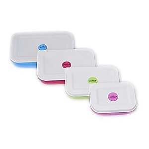 Sailing Premium Collapsible Silicone Lunch Box/Container, Super Convenient Stackable Food Storage Containers, Material Safe (Set of 4 with Silicone Cover, Multi Color)