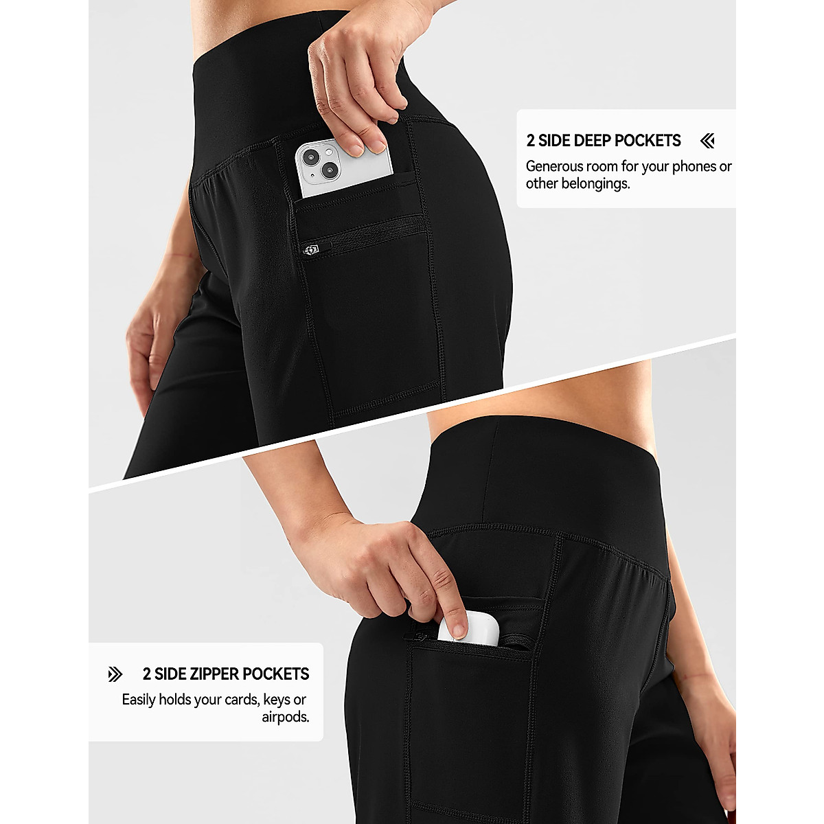 G Gradual Women's High Waisted 9" Bermuda Shorts with Zipper Pockets Athletic Workout Long Shorts for Women Knee Length(Black,M)