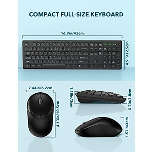 Wireless Keyboard and Mouse, WisFox USB Computer Keyboard with Silent Keys, Long Battery Life, 2.4GHz Full-Size Lag-Free Cordless Combo for PC Laptops Windows Mac Chrome OS (Black)