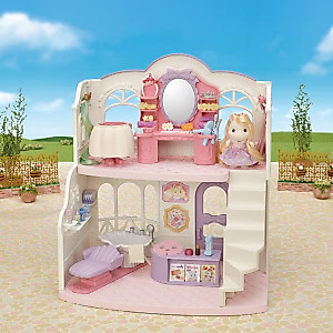 Calico Critters Pony's Stylish Hair Salon - 2-Story Salon Playset w/ Poseable Figure & 40+ Hair Styling Accessories for Ages 3+