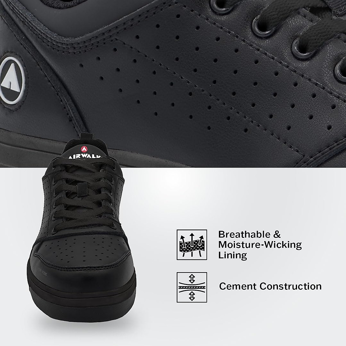 Airwalk Arena Low Top Composite Toe Men’s Industrial Work Shoes, Black/Black, Size 9, Medium, Comfortable & Light Work Shoes for Men, Electric Hazard, Slip Resistant
