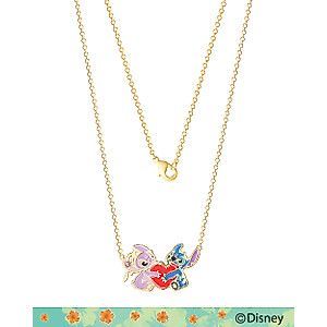 Disney Womens Stitch and Angel Heart Pendant Necklace 18" - 18kt Flash Plated Stitch Necklace Officially Licensed