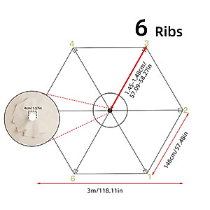 ZIAERKOR Replacement Parasol canopy for 9.8ft, Patio Parasol Replacement Canopy 9.8ft, Outdoor replacement parasol cover surface polyester UV blocking (Khaki, 6ribs)
