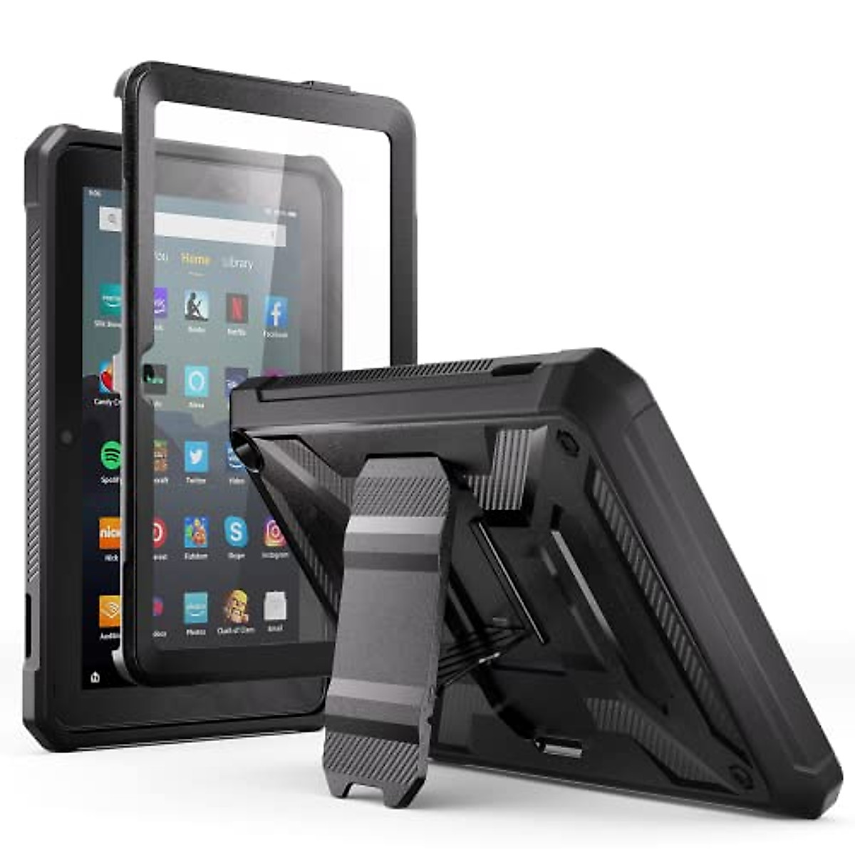 All-New Kindle Fire 7 Tablet Case (12th Gen, 2022 Release) - DJ&RPPQ Lightweight Armor Series Full Body Rugged Hands-Free Viewing Stand with Screen Protector for Amazon Fire 7 Kids Tablet - Black