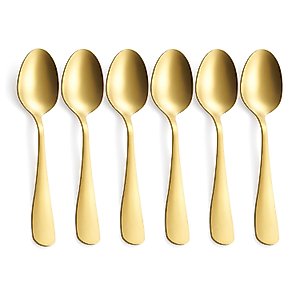 GoGeiLi Matte Gold Dessert Spoon Set, 6.8-inch Stainless Steel Satin Finish Gold Teaspoon, Coffee Espresso Spoon Set of 6, Dishwasher Safe