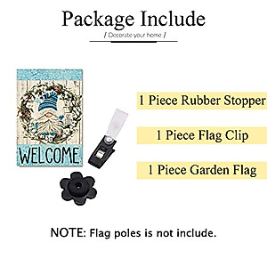 ORTIGIA Welcome Christmas Winter Gnome Garden Flag Burlap Vertical Double Sided Pine Needles Cones Wreath Garden Flag Coffee Cup Holiday Seasonal Farmhouse Outdoor Small Burlap Decoration 12x18Inch