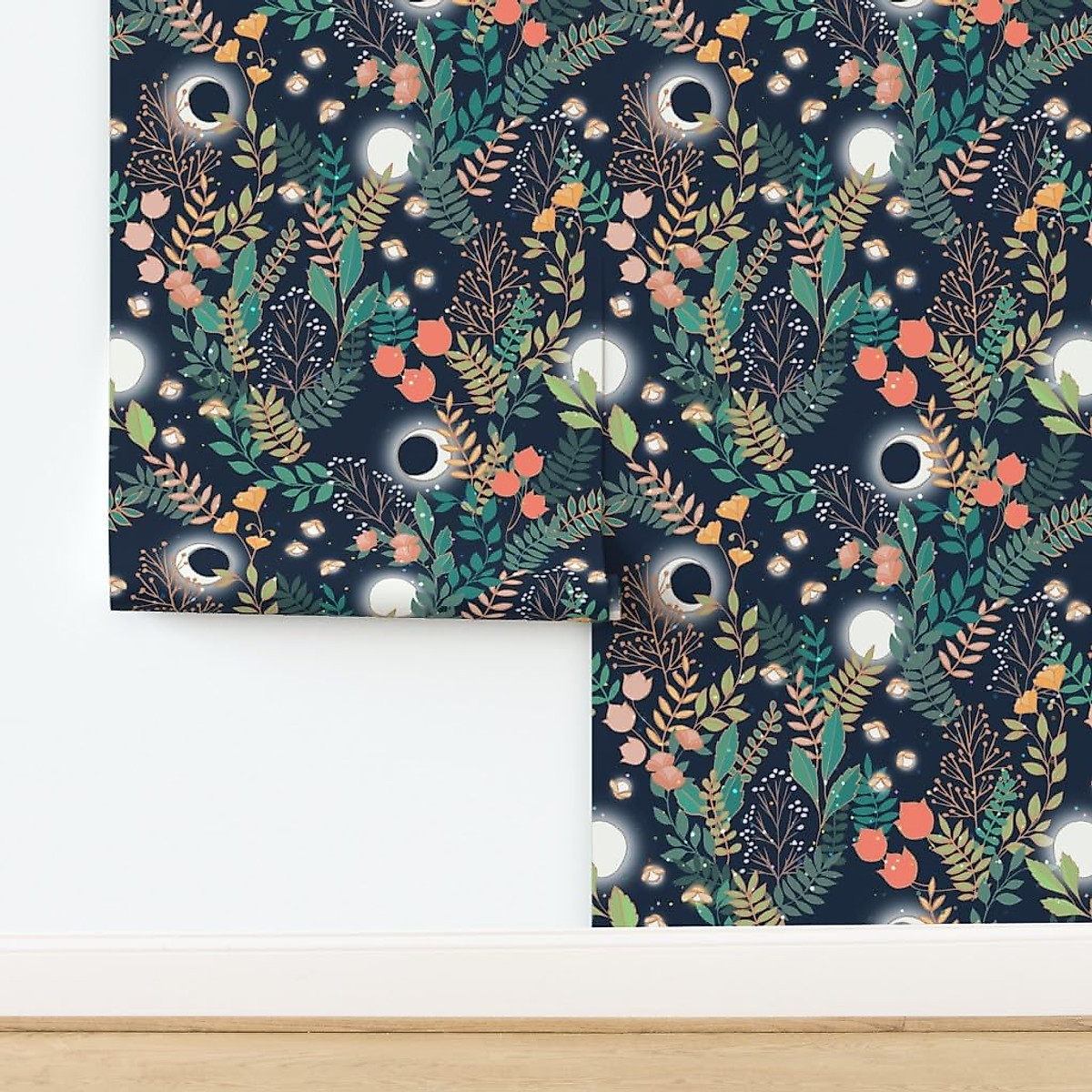 Peel & Stick Wallpaper Swatch - Fireflies Stars Night Bugs Moon Insects Custom Removable Wallpaper by Spoonflower