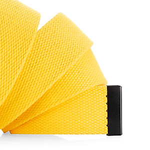 Mile High Life Cut To Fit Canvas Web Belt Size Up to 52" with Flip-Top Solid Black Military Buckle (Yellow)