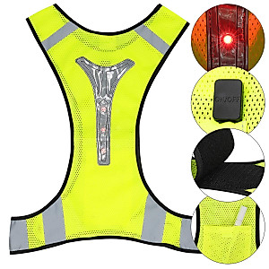 kwmobile Reflective LED Vest - Light Up Vest with 3 LED Lights and Reflector Stripes for Running, Jogging, Cycling at Night