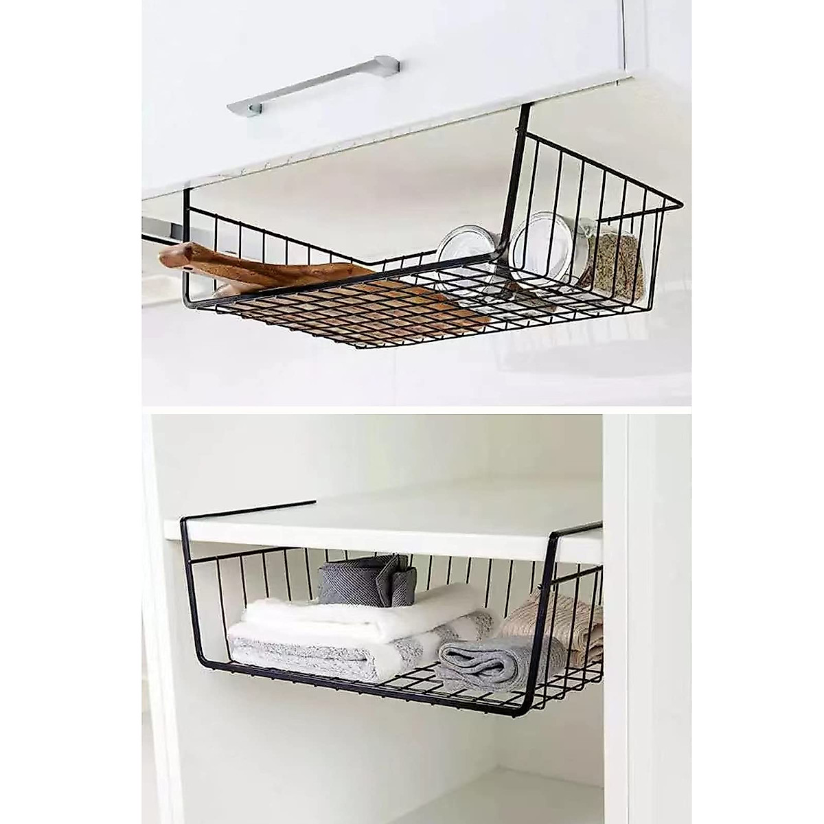 Hizibesty Under Shelf Basket, 2 Pack Under The Cabinet Shelf Rack Organizer Storage Rack for Home Closet ffice Organization Black