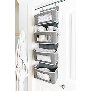 Cradle Essentials Over Door Hanging Organizer | Storage Caddy for Newborn and Baby Items, Stuffed Animals | Large Pockets with Clear Windows for Nursery, Mudroom, Bathroom, Laundry, Pantry, Closet