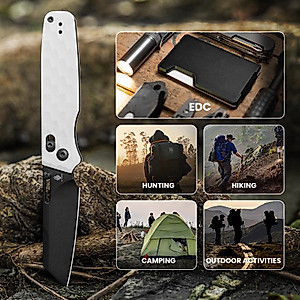 Kizer Task Pocket Knife, 3.04 Inch Nitro V Sheepsfoot Blade EDC Knife with Customized Clutch Lock, Small White G10 Handle Folding Knife with Clip, Thumb Stud Opener Hunting Camping Knife, V3641A1