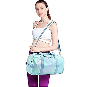 Gym Bag Sports Duffle Bag with Wet Pocket Weekender Overnight Bag with Waterproof Shoe Pouch and Air Hole for Girls Kids Women Travel Foldable Bag (Green)