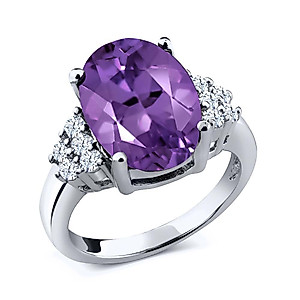 Sterling Silver Purple Amethyst & White Topaz Gemstone Women's Ring Sizes 8