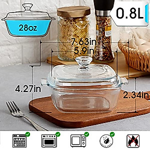 NUTRIUPS Mini Glass Casserole Dish with Lid Oven Safe Square Casserole Dish 5.9in Glass Microwave Bowl With Glass Lid Casserole Cookware (28oz-Mini)