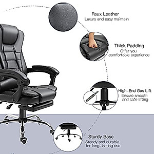 HOMCOM High Back Ergonomic Executive Office Chair, PU Leather Computer Chair with Retractable Footrest, Lumbar Support, Padded Headrest and Armrest, Black