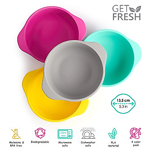 GET FRESH Plant-Based PLA Kids Bowls Set – 4-Pack Melamine Free Plant Based Snack Bowls for Kids and Toddlers – Small Biodegradable Plant-Based Childrens Dinnerware Bowls – Reusable PLA Kids Dishes