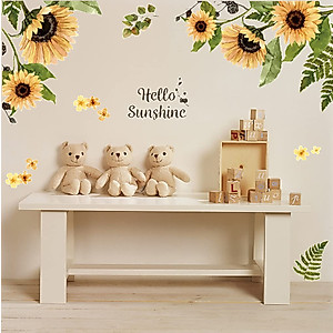 Sunflower Butterfly Wall Stickers Hello Sunshine Decals Garden Flower Wall Stickers Bedroom Living Room TV Wall Art Decor Home Decoration