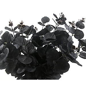 Hananona 6 Pcs Artificial Black Eucalyptus Stems, 14" Eucalyptus Leaves Branches Bouquet for Flower Arrangement DIY, Black Silk Flowers for Home Halloween Farmhouse Decor (Black, 6)