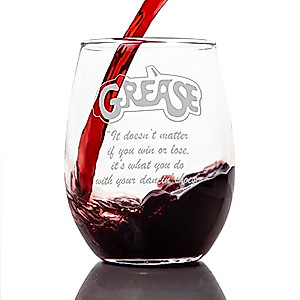Grease Etched Stemless Wine Glass - w/Logo & Quote "It doesn't matter if you win or lose, it's what you do with your dancin' shoes" - Premium Quality Licensed, Handcrafted Glassware 15oz