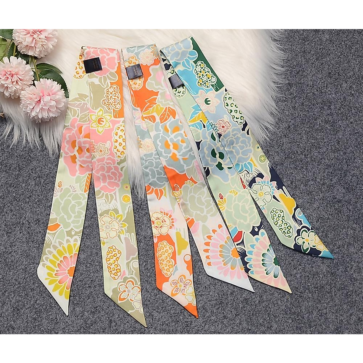 JERLA 100% Mulberry silk Scarf Head Hair Ribbon Handbag Handle wrap Tie Bundle Scarf Neckerchief Scarf for women