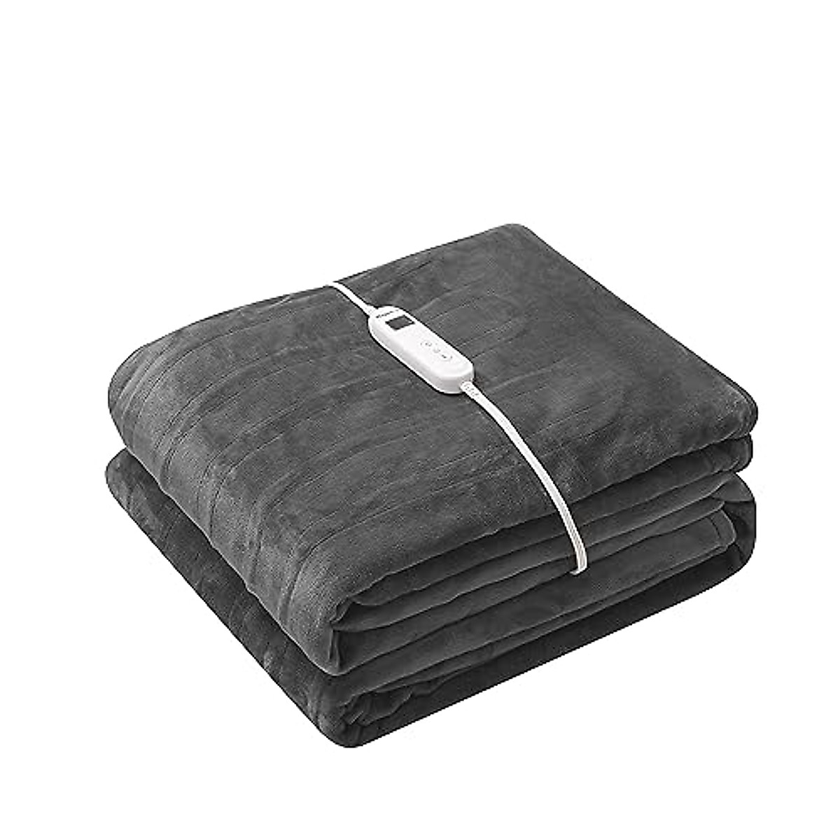 Wapaneus Foot Pocket Heated Blanket Electric Throw with 10 Heating Levels and Auto Shut Off, Flannel Fast-Heating Heated Throw 50" x 60", Machine Washable, Dark Grey