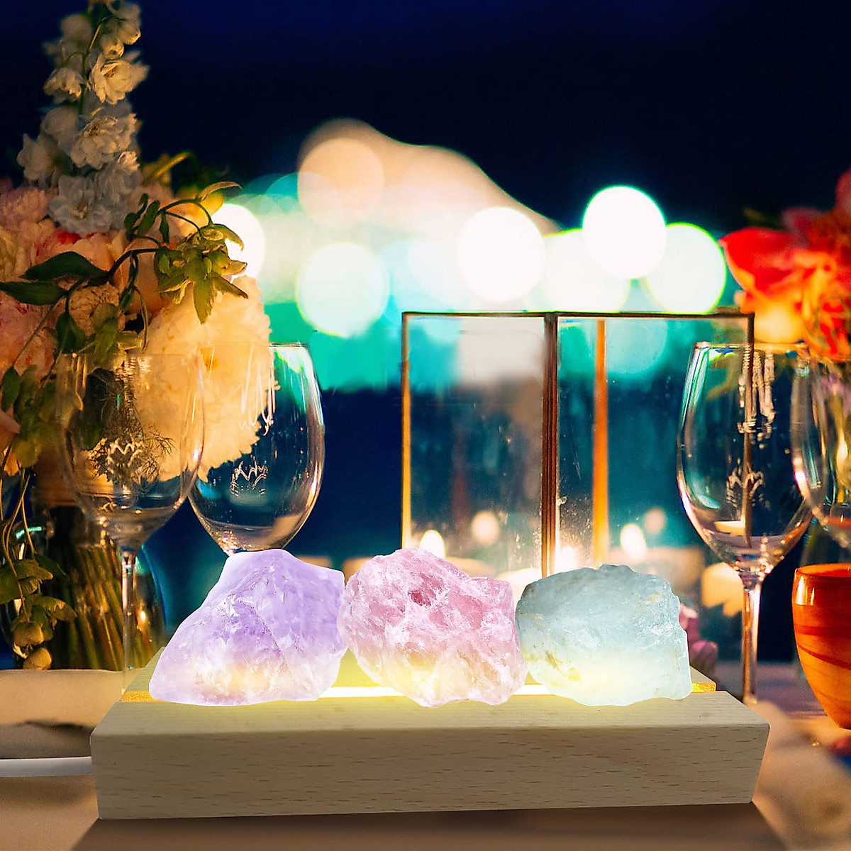 4.33 Inch Rectangle Display Pedestal, Wooden Light Display Stand LED Base Art Lights Display Pedestal Crystal Wood Lighted Base Stand for Crystal Display Glass Art Pedestal Paperweighs (4 Pcs)