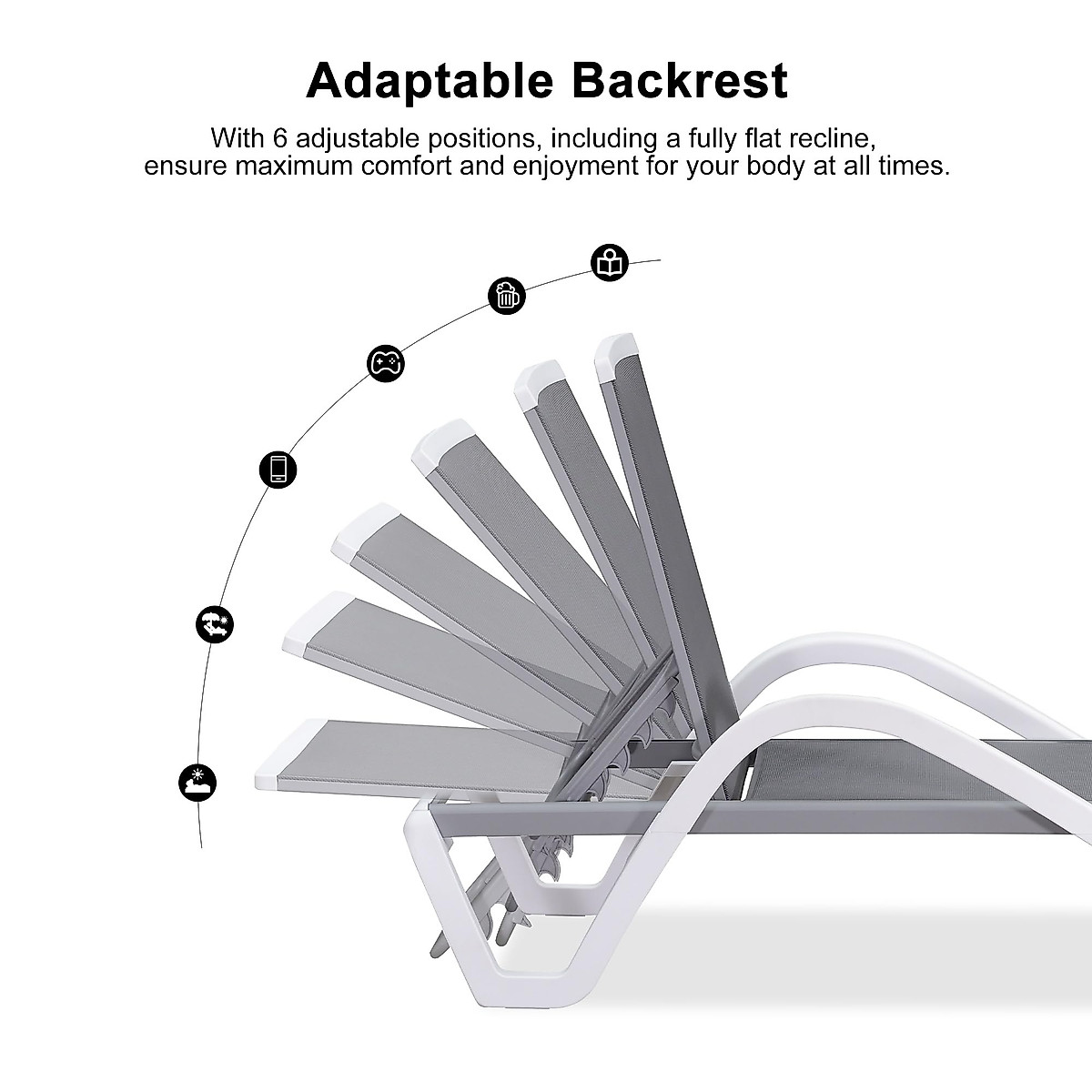 PURPLE LEAF Patio Chaise Lounge Chair Set of 2 Outside Plastic Stackable Tanning Chairs with Armrests for Pool Sunbathing Beach Deck Outdoor Loungers, Light Grey